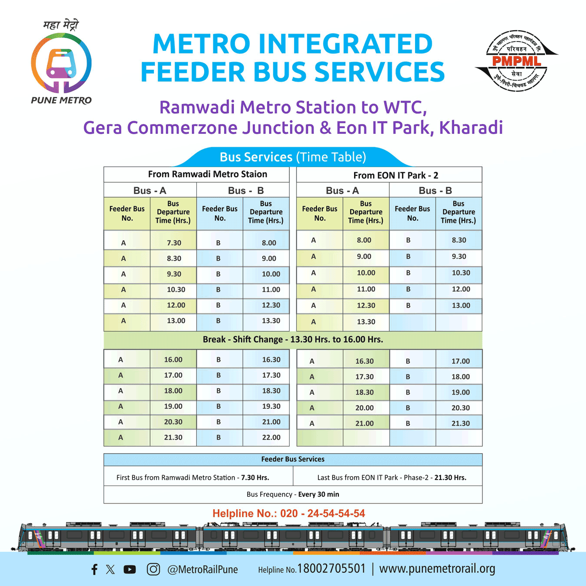Pune: Feeder bus service launched from Ramwadi metro station to major ...